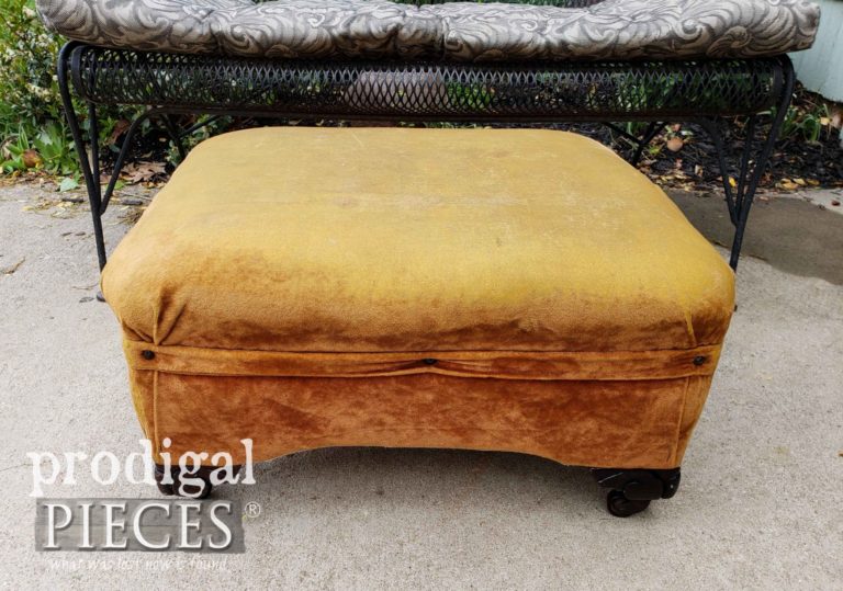 Deconstructed Ottoman with Feed Sack Upholstery - Prodigal Pieces