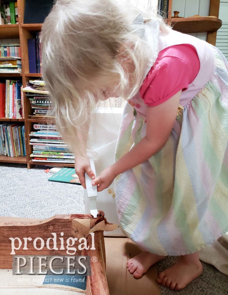 Deconstructed Ottoman with Feed Sack Upholstery - Prodigal Pieces