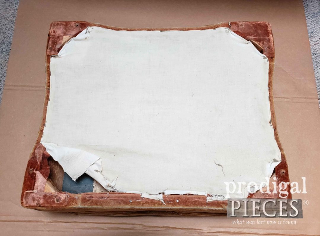 Deconstructed Ottoman with Feed Sack Upholstery - Prodigal Pieces