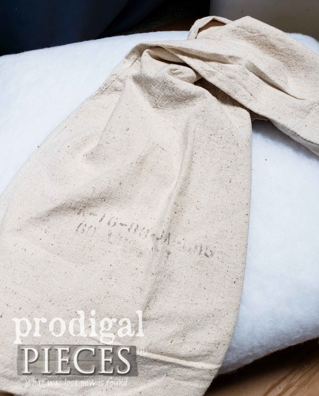 Deconstructed Ottoman with Feed Sack Upholstery - Prodigal Pieces