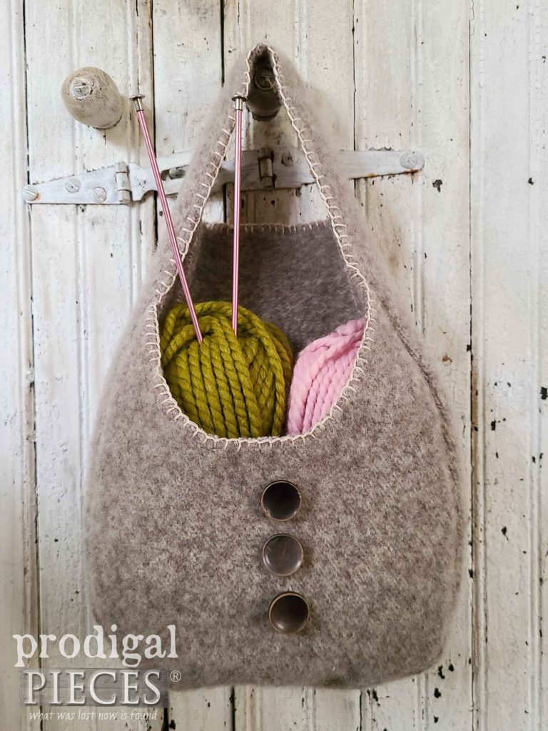 Felted Wool Hanging Basket from Sweater Dress - Prodigal Pieces