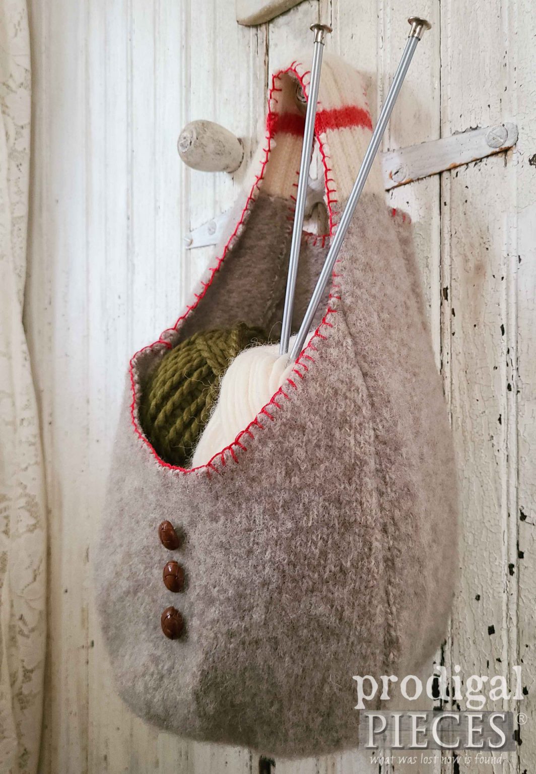 Felted Wool Hanging Basket from Sweater Dress - Prodigal Pieces