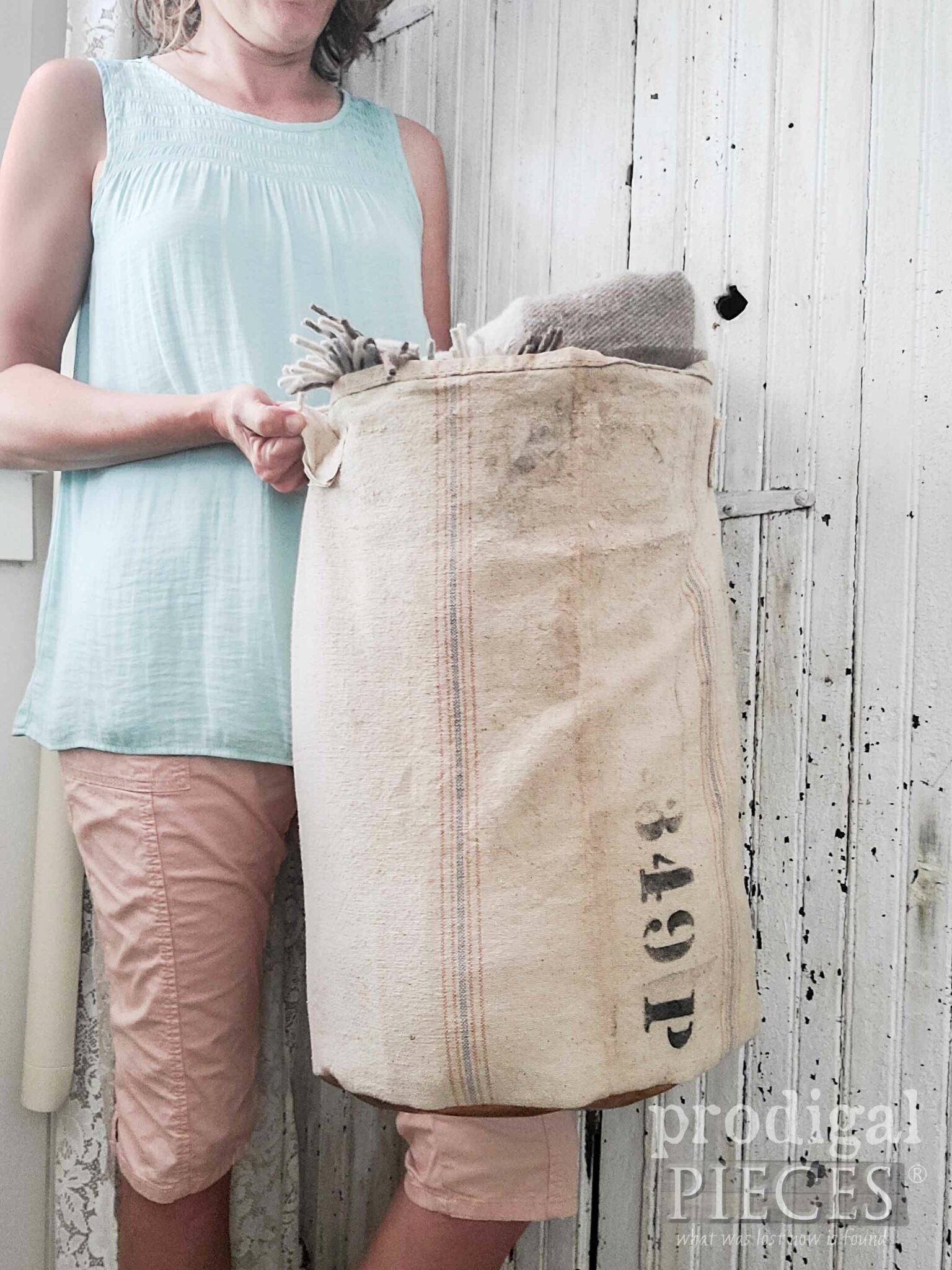 Refashioned Feed Sack Bucket - Prodigal Pieces