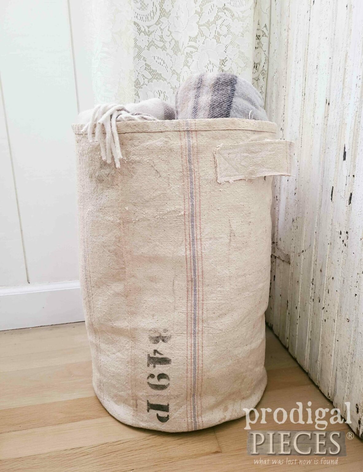 Refashioned Feed Sack Bucket - Prodigal Pieces