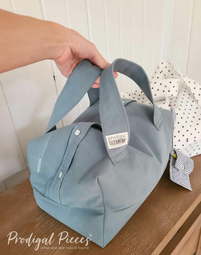 Mini Duffle Bag from Refashioned Shirt - Prodigal Pieces